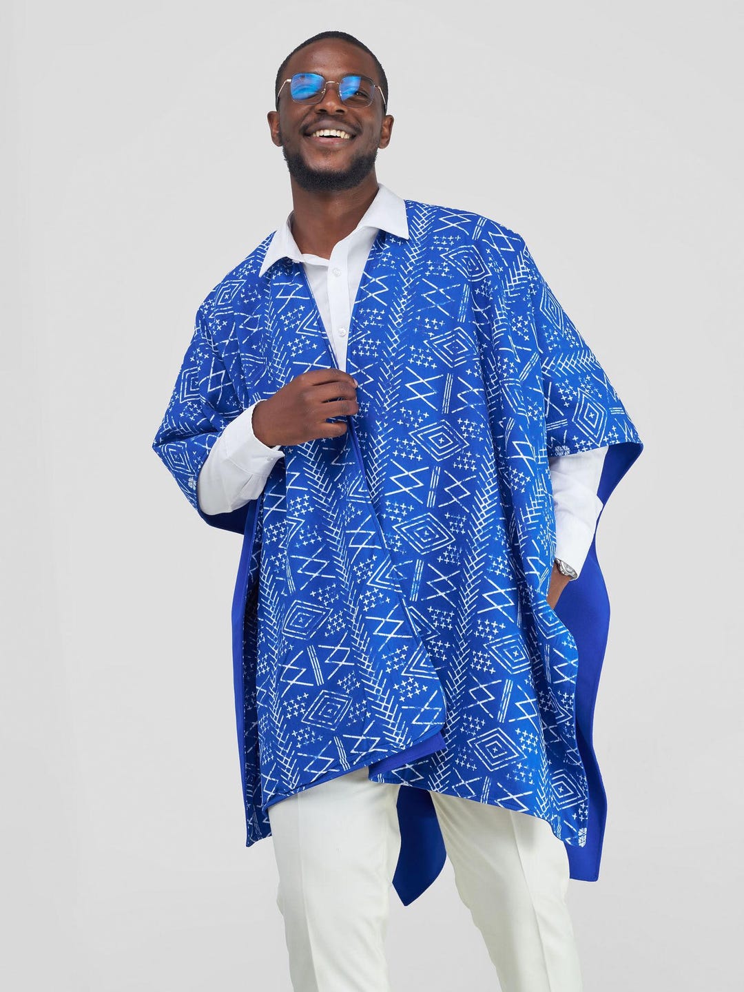 African Print Winter Cape - Blue; Men's Winter Fashion; Winter Layering ...