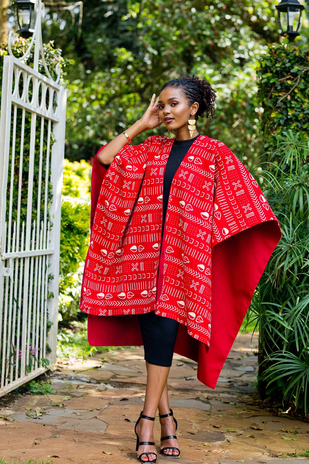 Ndege Reversible African Print Cape Red Red Reversible Wrap Reversible ...