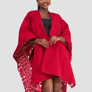 Ndege Reversible African Print Cape - Red; Red Reversible Wrap ...