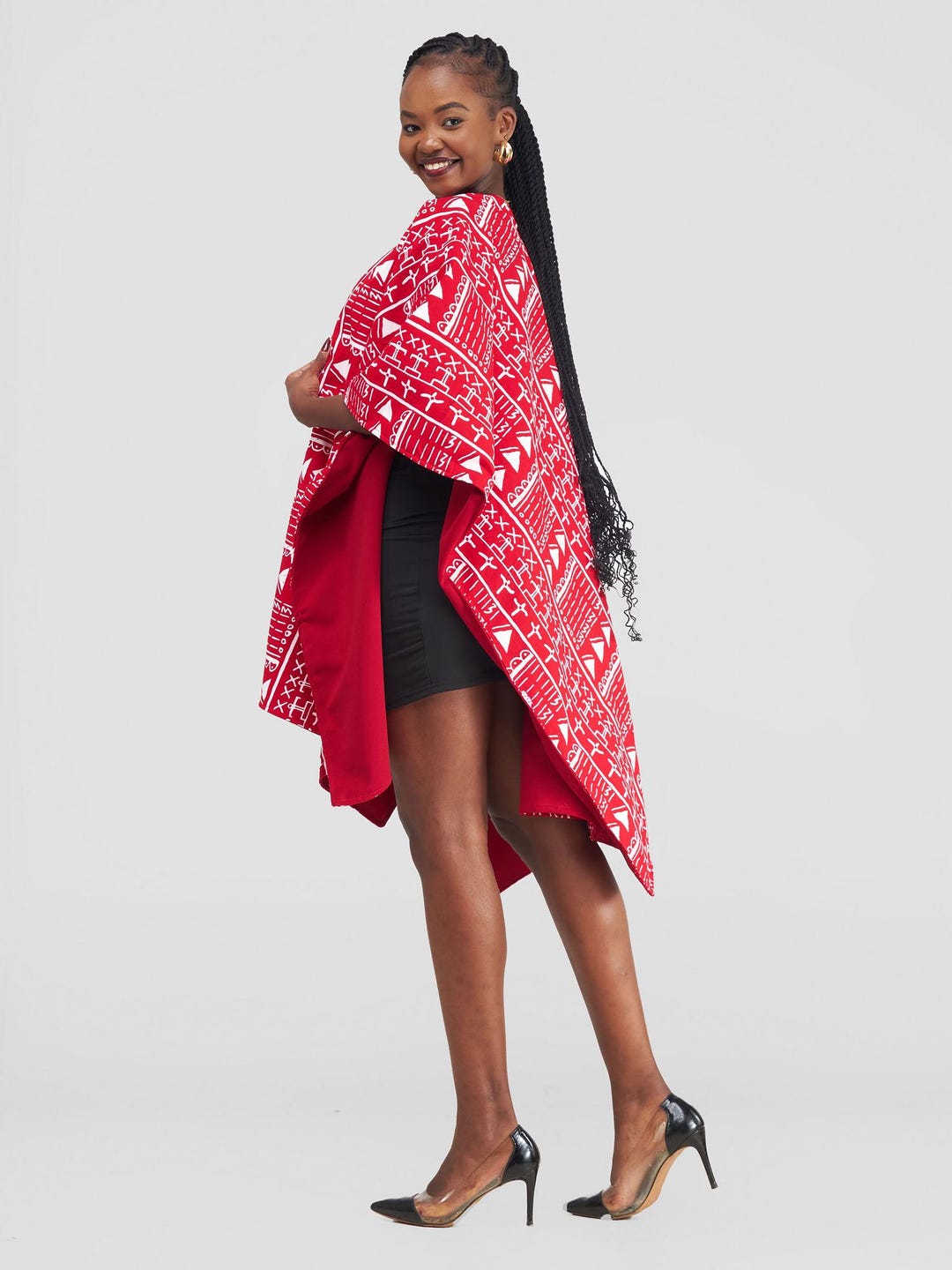 Ndege Reversible African Print Cape - Red; Red Reversible Wrap ...