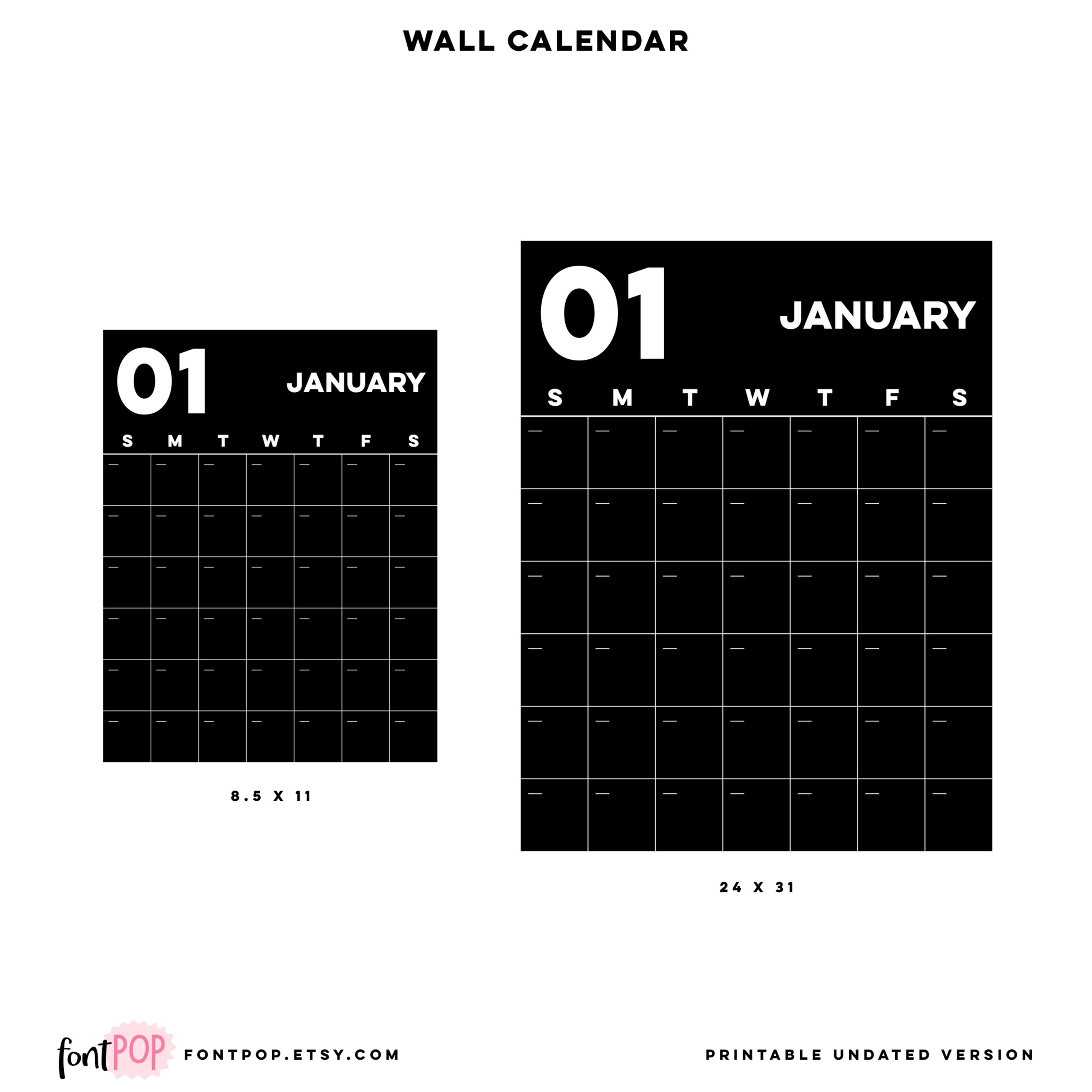 Wall Calendar - Undated - Black and White - Large Printable Wall ...