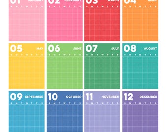Rainbow Wall Calendar - Undated - Large Printable Wall Planner Posters ...