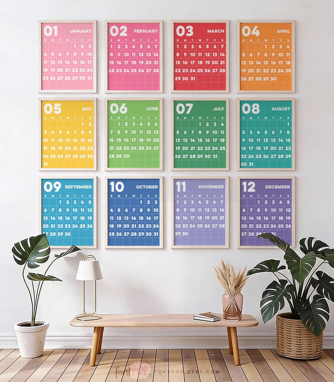 Rainbow Wall Calendar 2026 - Large Printable Wall Planner Posters - Etsy