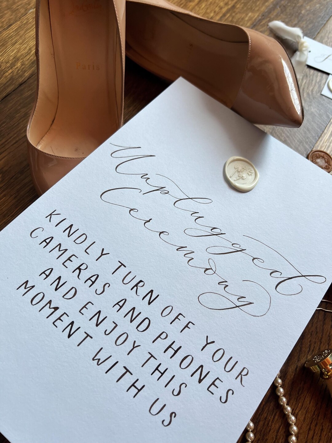 Unplugged Ceremony Sign: Calligraphy Wedding Decor, Pale Blue Cotton ...