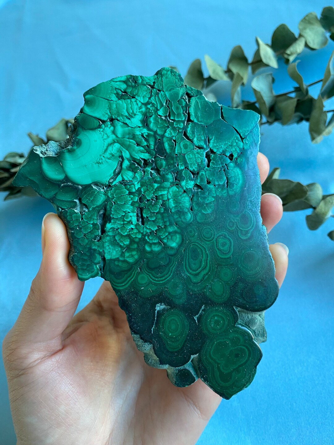 Large Malachite Slab | 12.5cm Natural Polished Thin Malachite Freeform ...