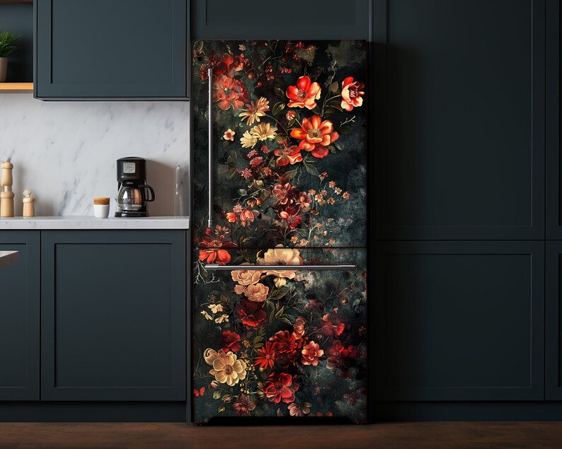 Floral Fridge Vinyl Decal, Watercolor Vintage Puttons, Refrigerator ...