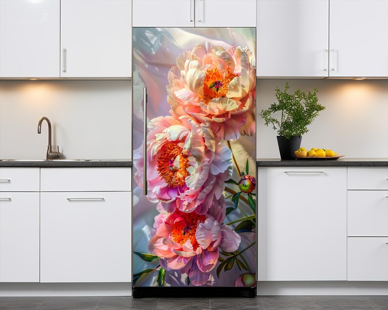 Peony Fridge Decal, Realistic Peony Flowers for Fridge, Refrigerator ...