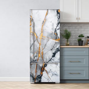 Marble Fridge Vinyl Decal, White Marble Fridge Door Decal, Refrigerator ...