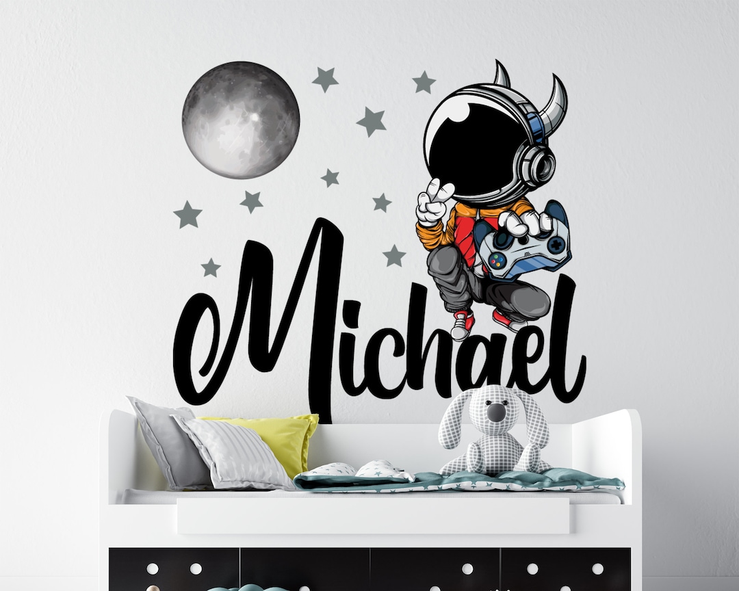 Astronaut and Moon With Desired Name Wall Decal Children's - Etsy