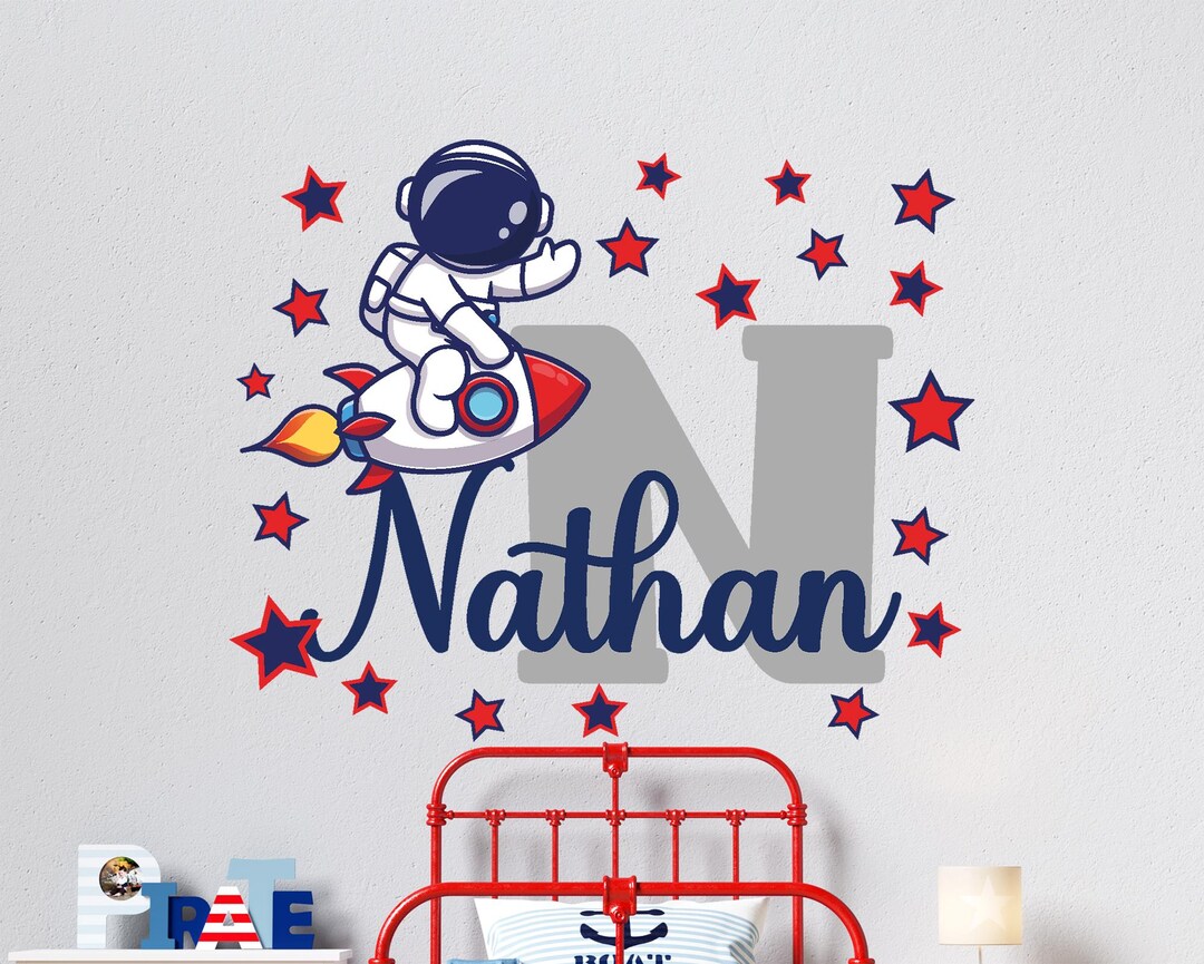 Custom Name Astronaut Wall Decal, Kids Room Decor, Rocket and Stars ...