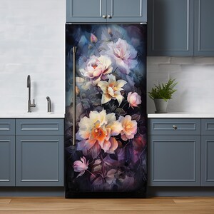 Floral Fridge Vinyl Wrap, Watercolor Vintage Flowers, Refrigerator ...