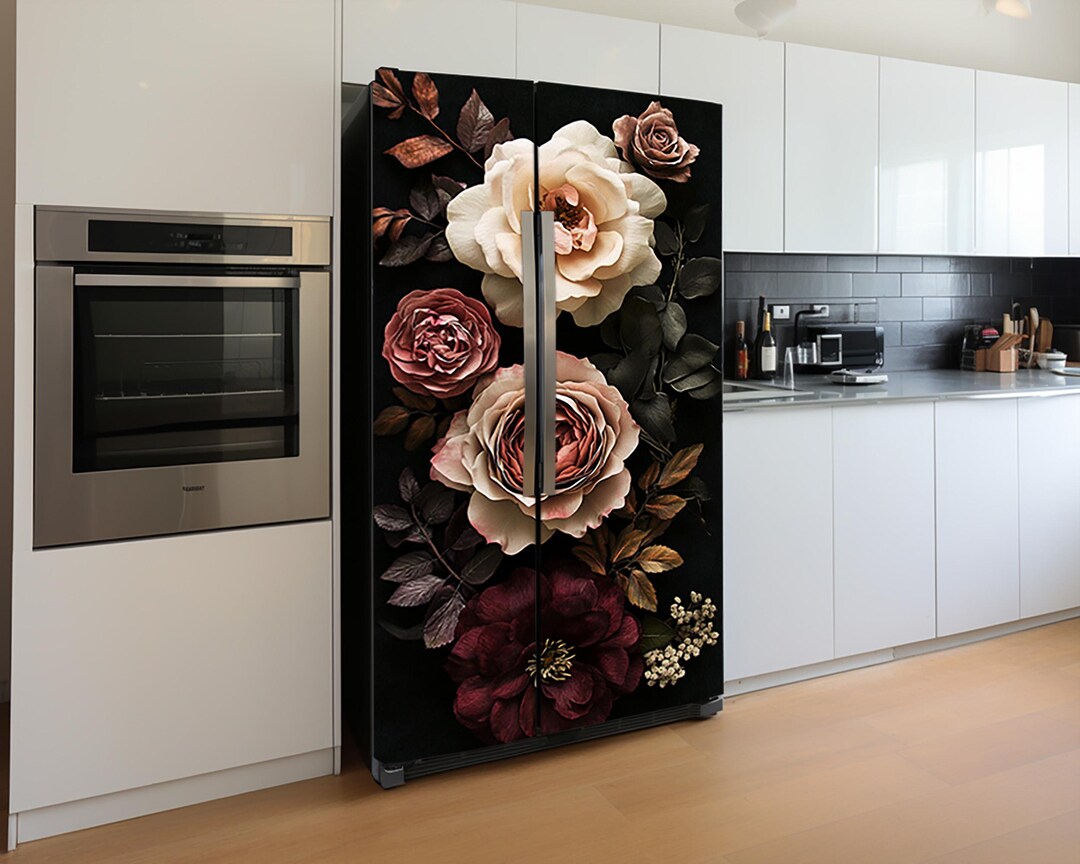 Rose Flower Fridge Wrap, Realistic Roses Flowers Refrigerator Vinyl ...