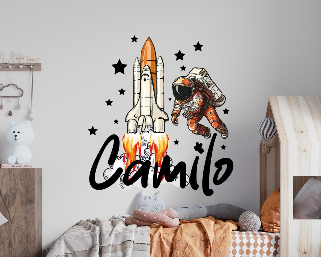 Custom Kids Name Wall Decal, Astronauti in Space Decal Kids Room, Space ...