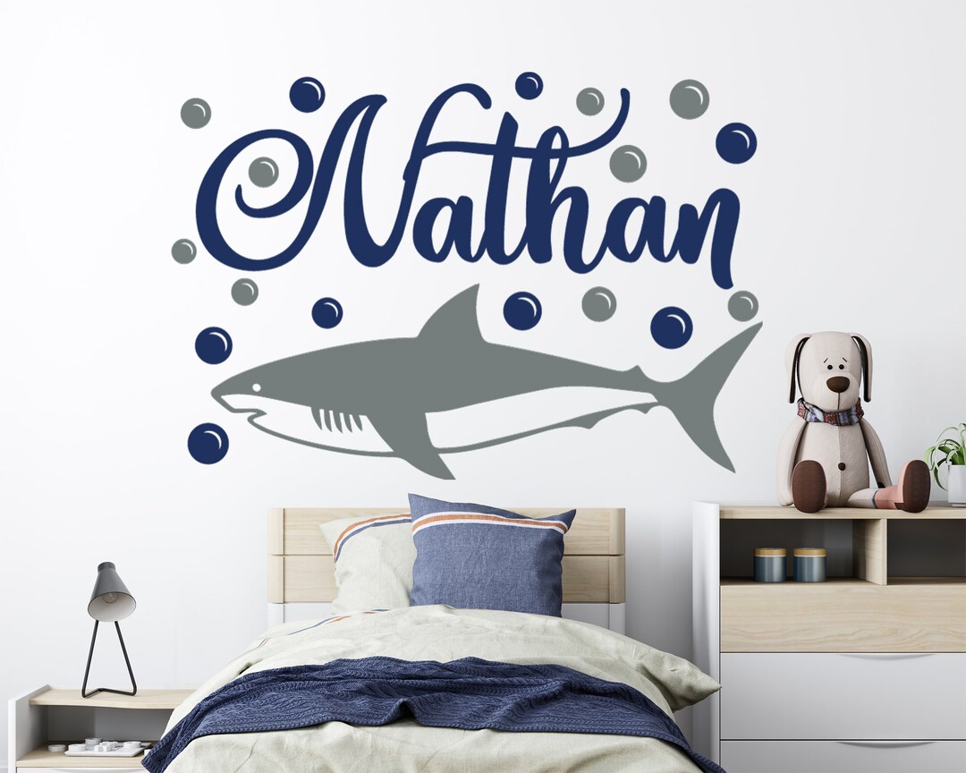 Shark Wall Decal, Boy Name Decal, Kids Room Decor, Shark Vinyl Sticker ...