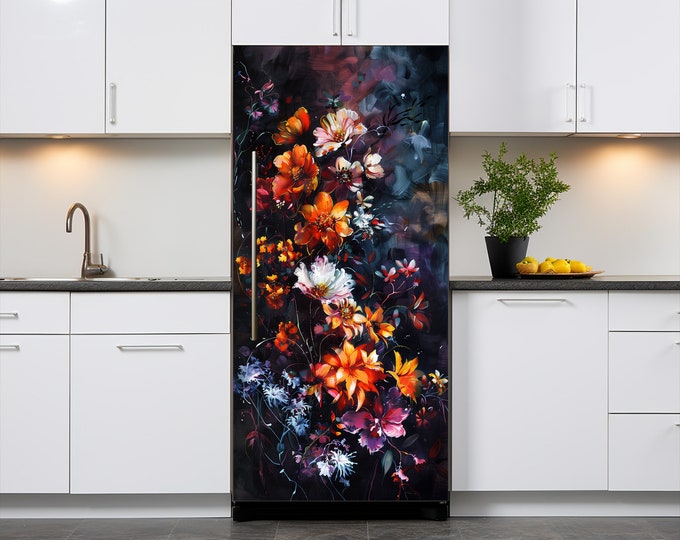 Floral Fridge Vinyl Sticker, Watercolor Botanical Fridge, Refrigerator ...