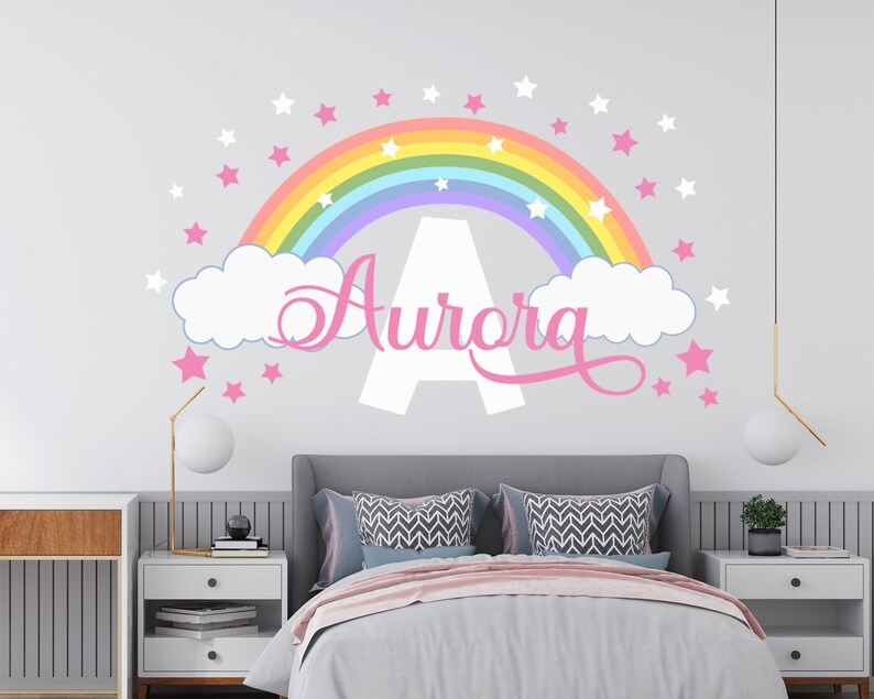 Rainbow Wall Sticker Girl Name Decal Baby Room Decor - Etsy
