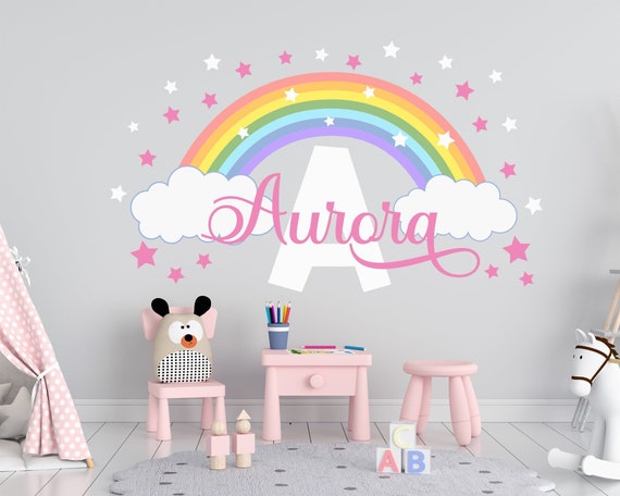 Rainbow Wall Sticker Girl Name Decal Baby Room Decor | Etsy