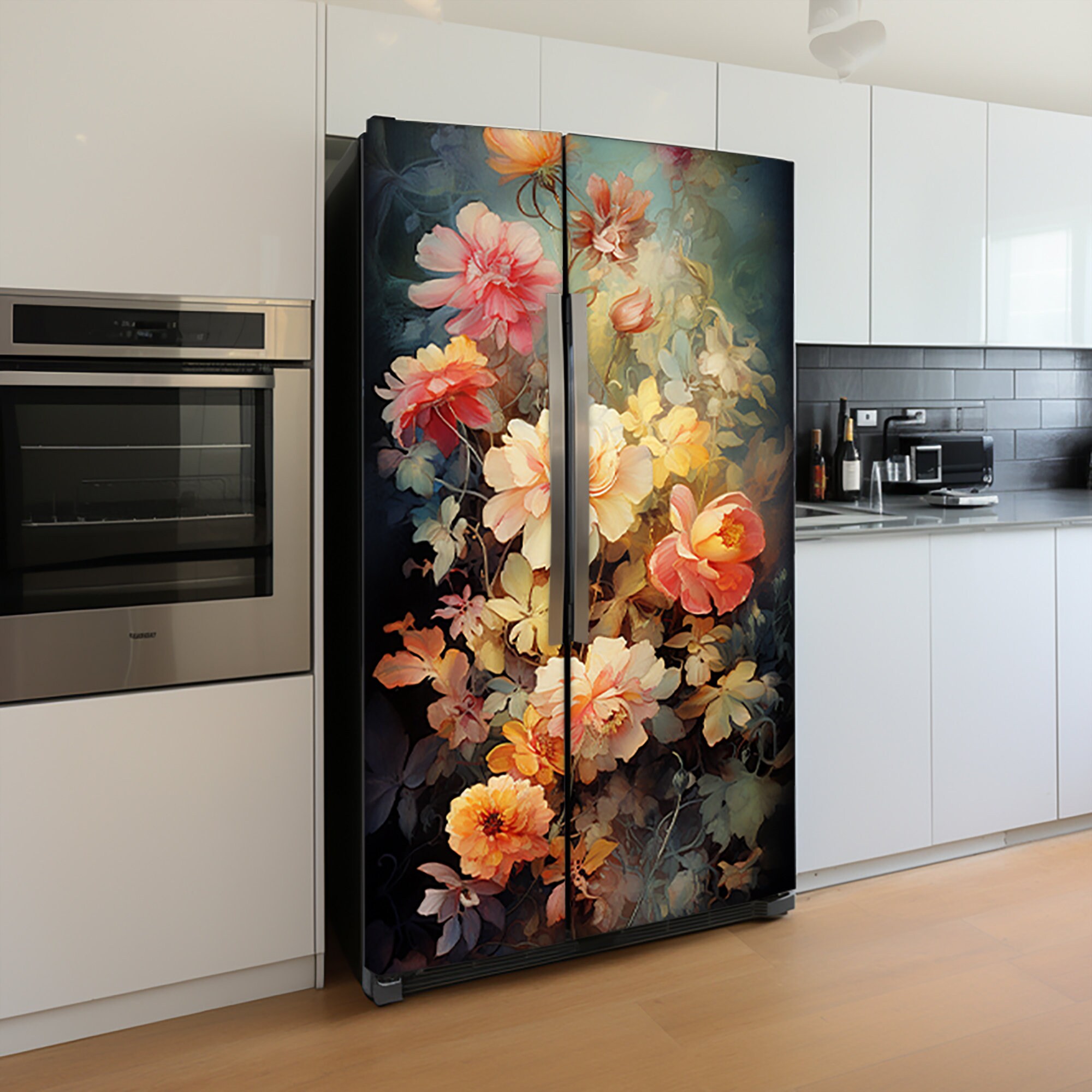 Watercolor Retro Floral Fridge Decal: Vintage Flower Refrigerator Vinyl ...
