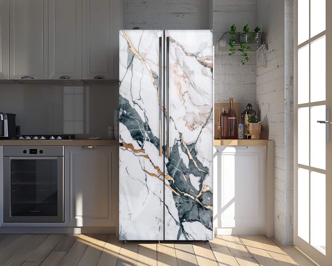 White Marble Fridge Vinyl Wrap: Textures Design Refrigerator Skin Cover ...