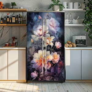 Floral Fridge Wrap, Realistic Floral Decor, Refrigerator Wild Flower ...