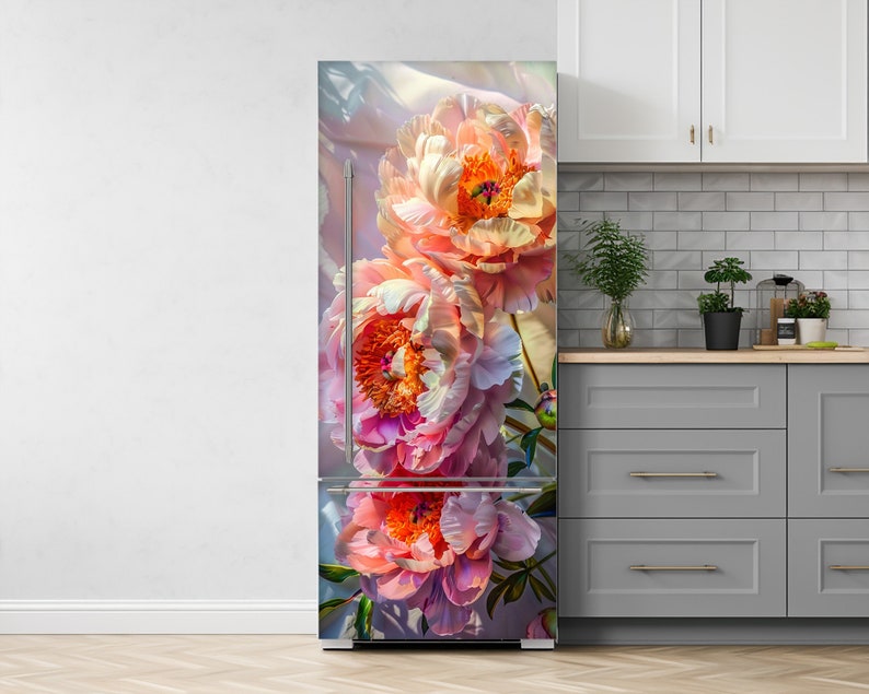 Peony Fridge Decal, Realistic Peony Flowers for Fridge, Refrigerator ...