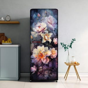 Floral Fridge Wrap, Realistic Floral Decor, Refrigerator Wild Flower ...