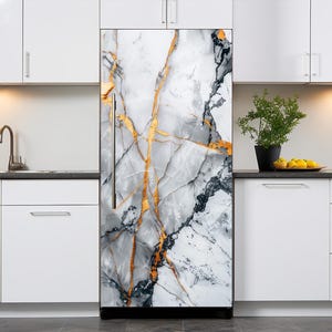 Marble Fridge Vinyl Decal, White Marble Fridge Door Decal, Refrigerator ...