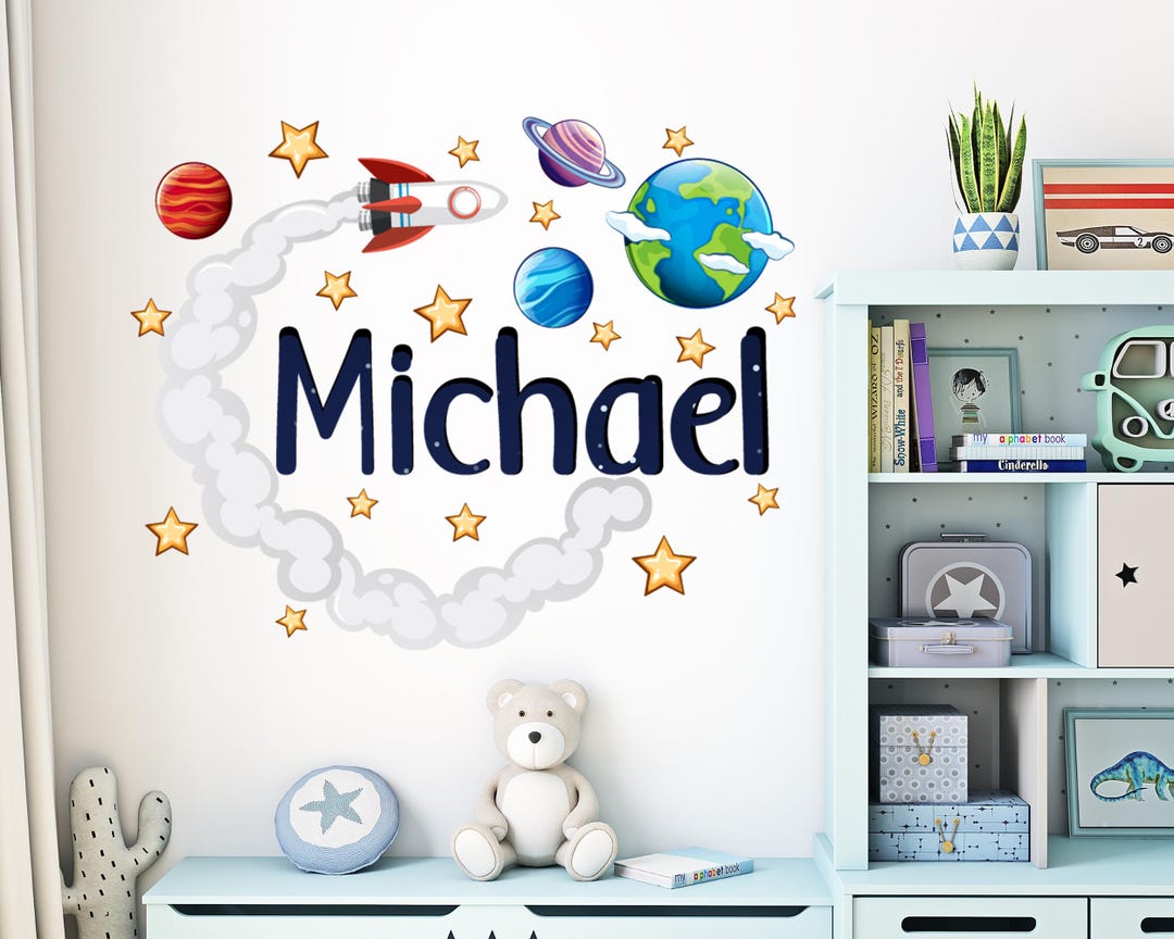 Personalized Boy Name Wall Decal Space Nursery Decor Boy Solar System ...