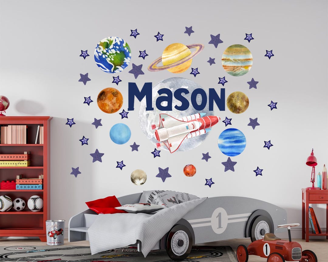 Custom Boy Name Space Solar System Planets Wall Decal Nursery ...