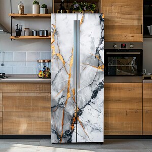 Grey Marble Fridge Wrap, White and Grey Marble Refrigerator Wrap ...