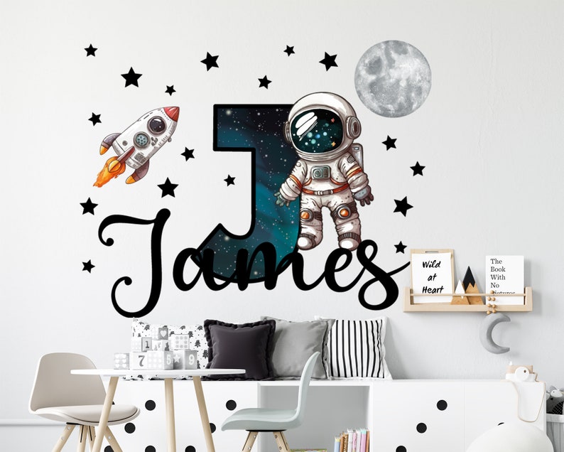 Astronaut Name Wall Decal, Kids Room Decor, Watercolor Astronaut Decal ...