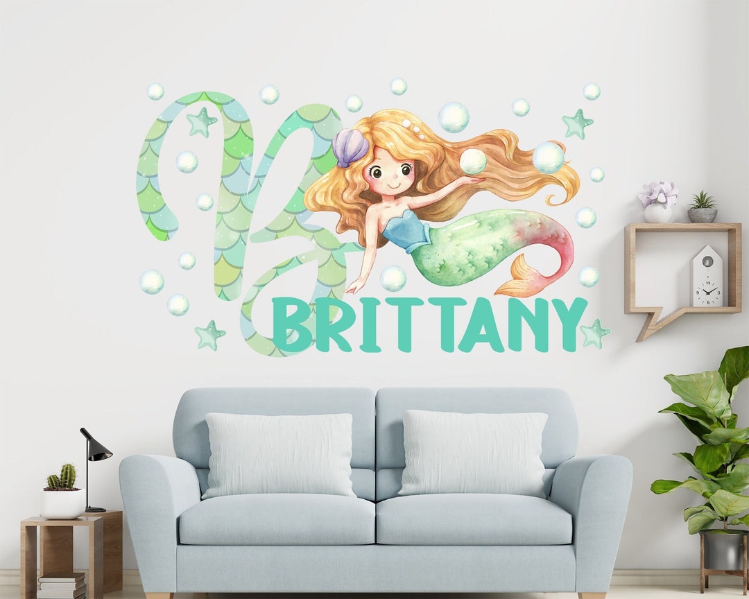 Watercolor Mermaid Name Wall Decal: Ocean Nursery Decor - Etsy
