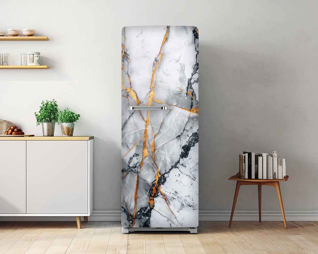 White Marble Fridge Vinyl Wrap, Marble Refrigerator Door Cover ...