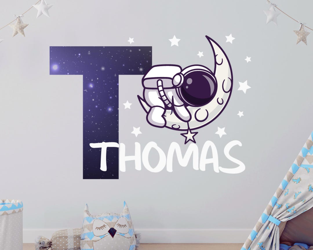 Custom Boy Name Astronaut Wall Decal, Kids Bedroom Decor, Astronaut on ...