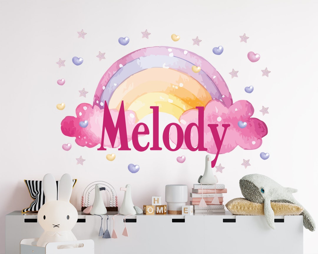 Rainbow Wall Sticker Girl Name Decal Watercolor Rainbow With - Etsy