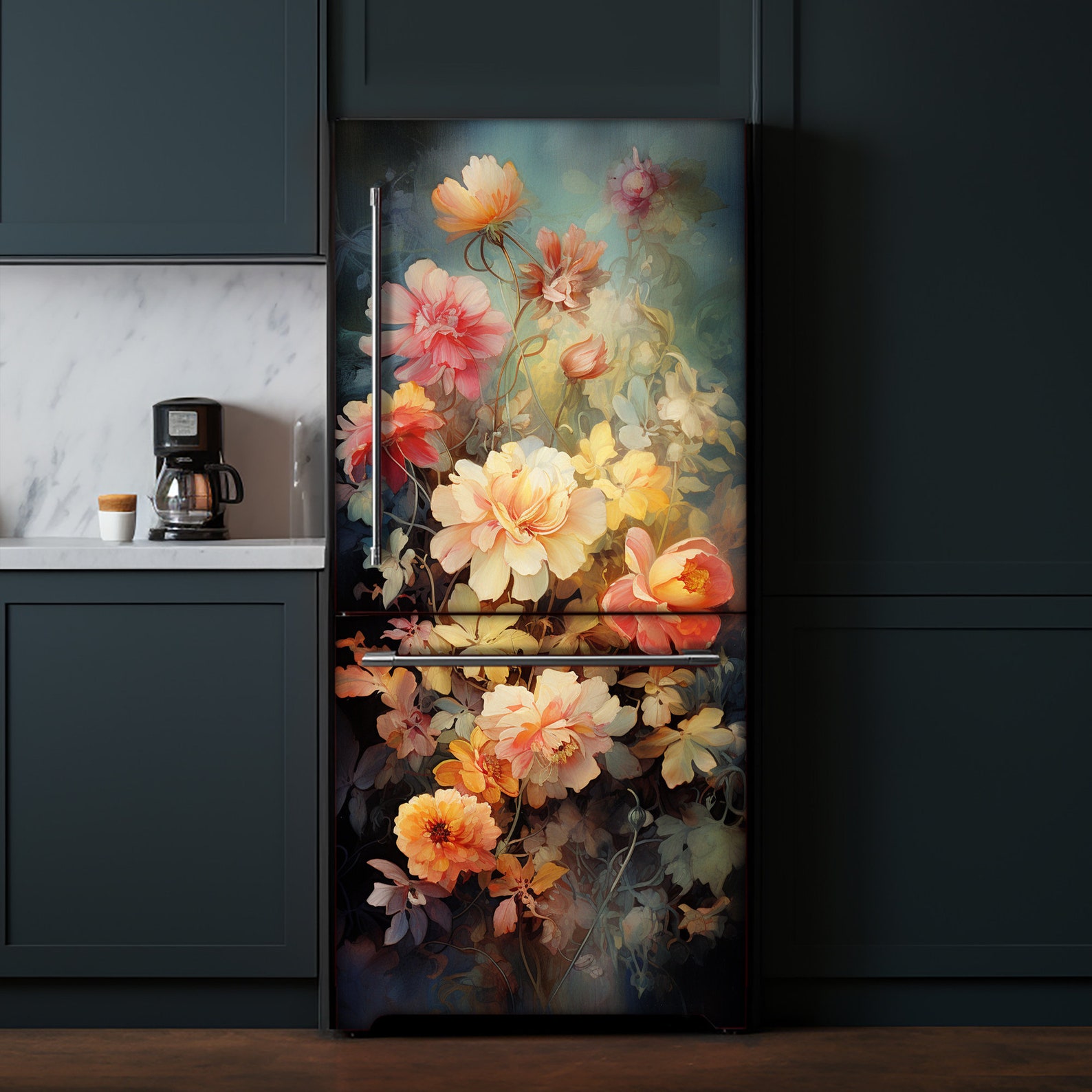 Watercolor Retro Floral Fridge Decal: Vintage Flower Refrigerator Vinyl ...