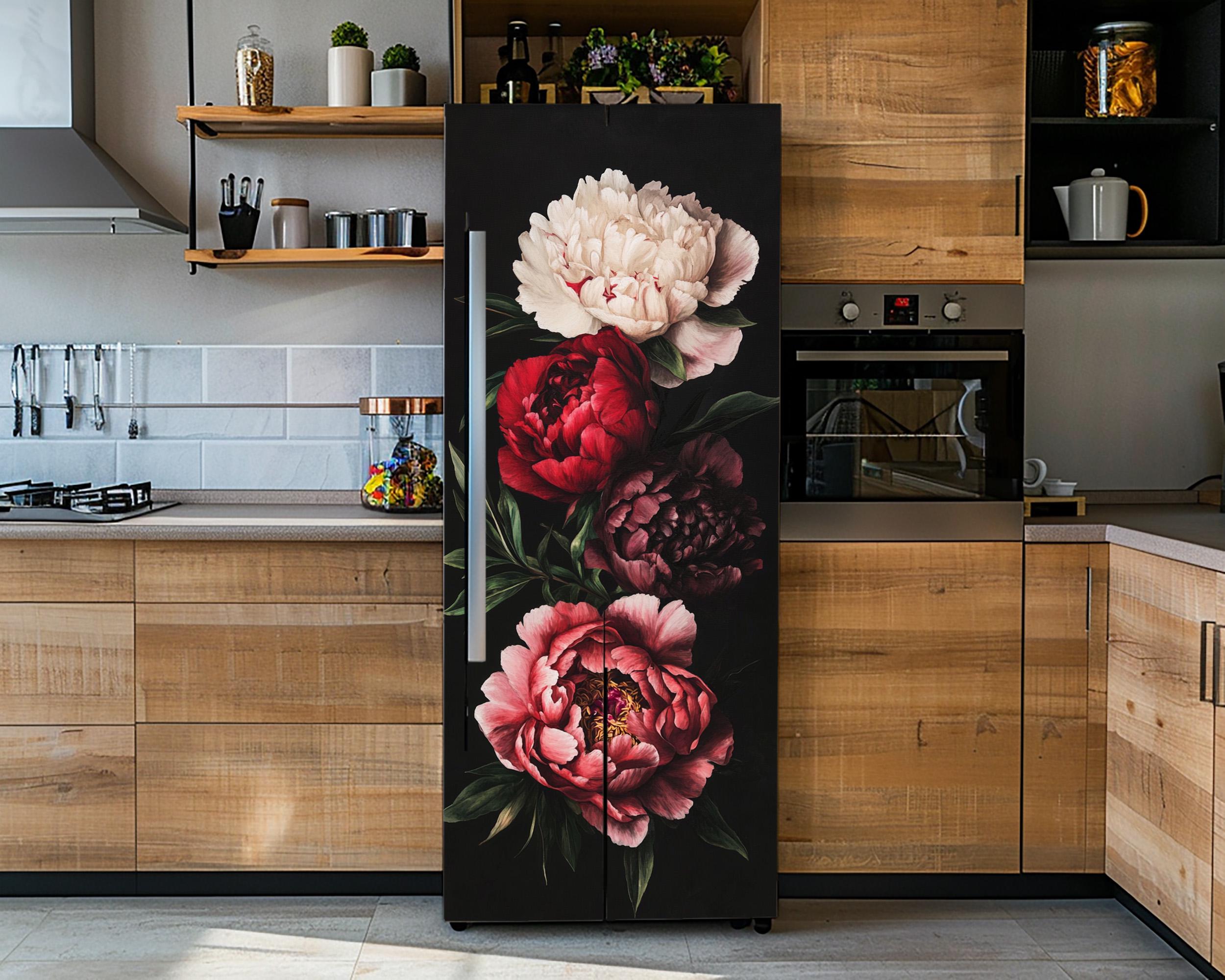 Peony Flower Fridge Vinyl Wrap: Elegant Floral Refrigerator Skin Cover ...