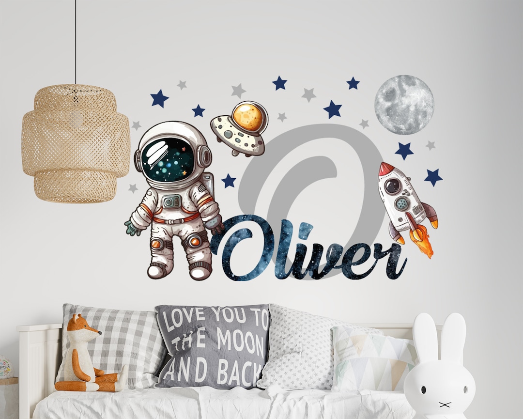 Personalized Name With Astronaut and Rocket Wall Decal: Space Nursery ...