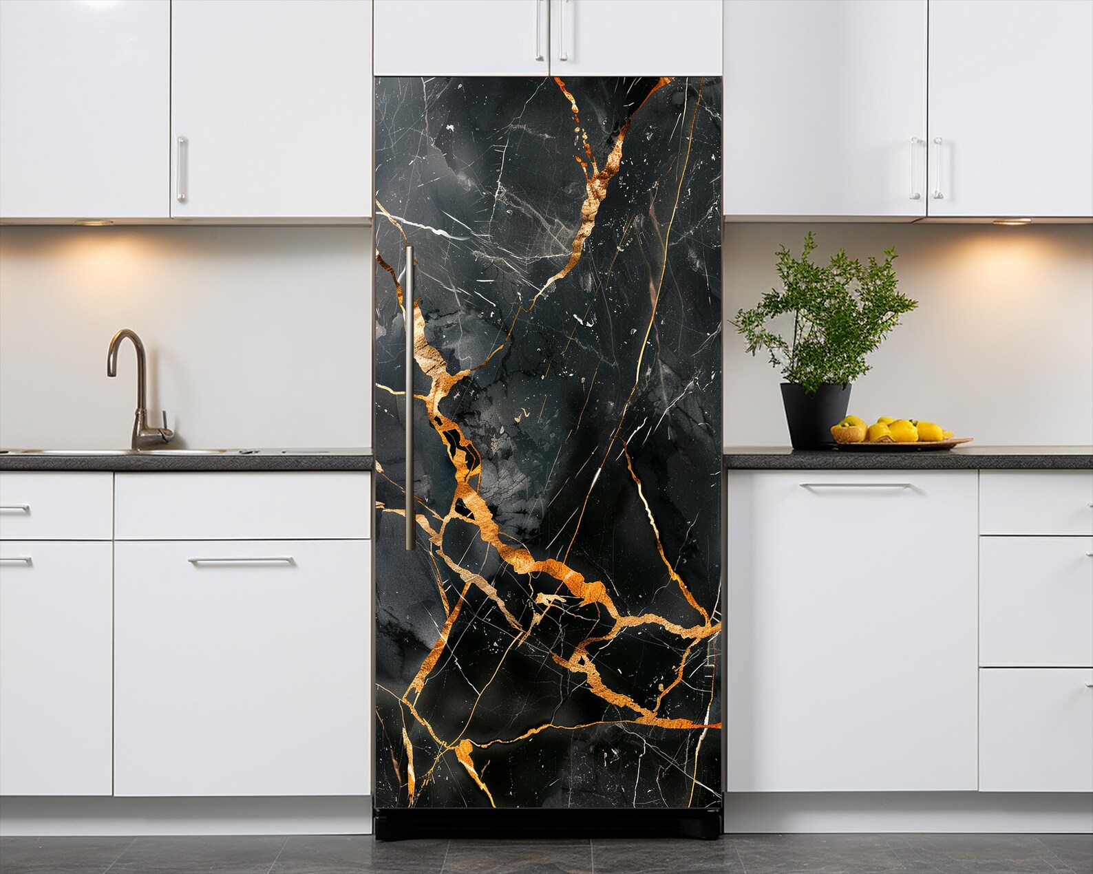 Black Marble Fridge Cover, Marble Fridge Door Decal, Marble ...