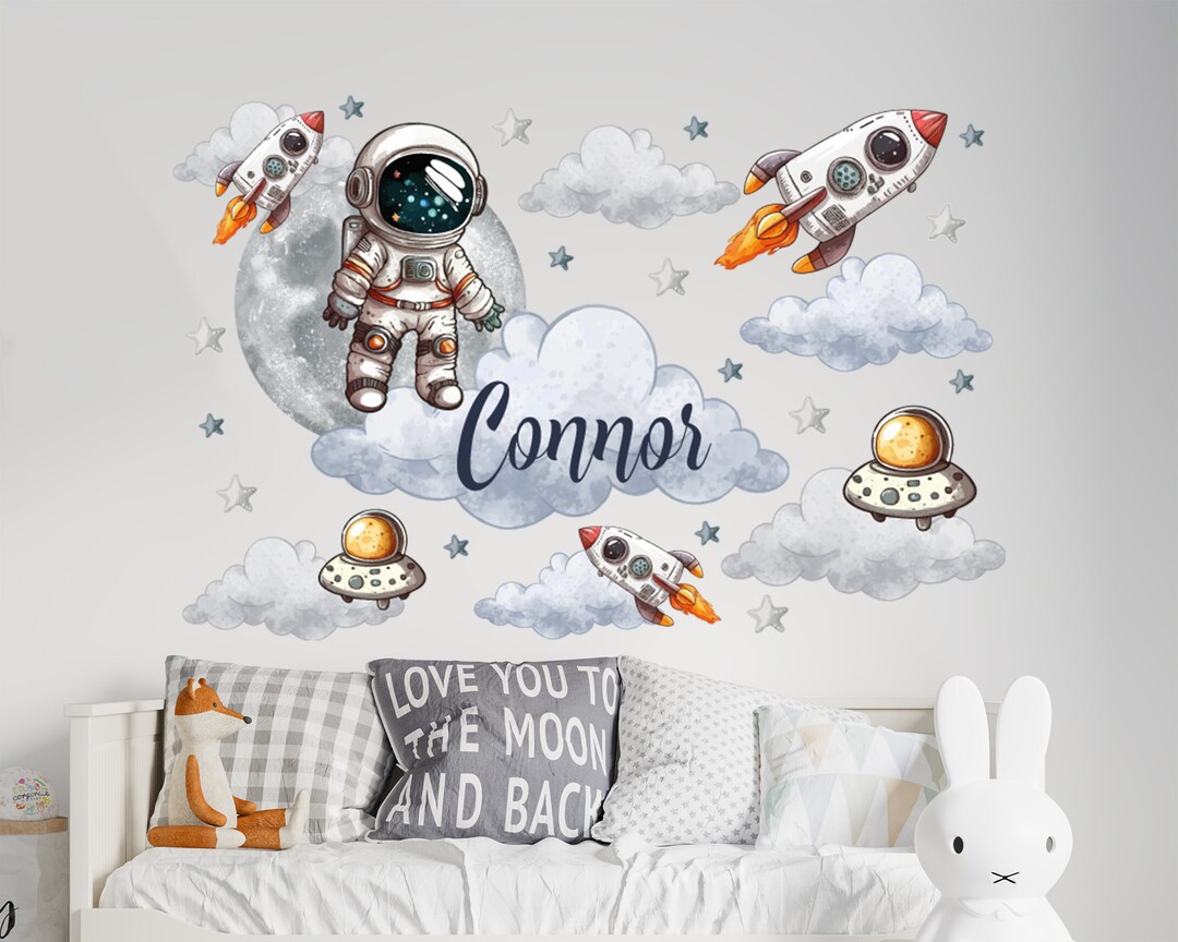 Custom Name Astronaut Wall Decal, Kids Room Decor, Rocket and Stars ...