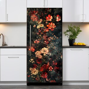 Floral Fridge Vinyl Decal, Watercolor Vintage Puttons, Refrigerator ...