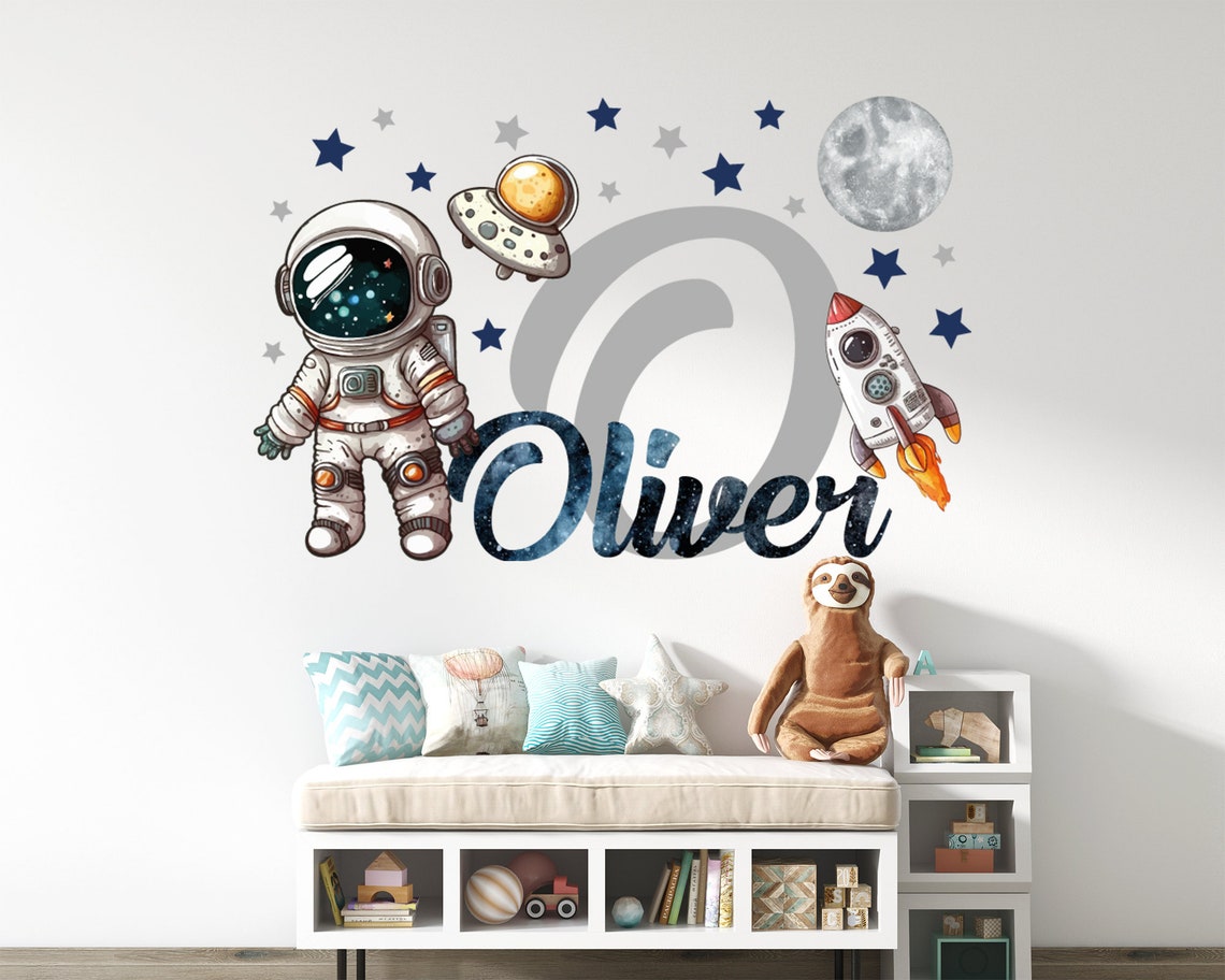 Personalized Name With Astronaut and Rocket Wall Decal: Space Nursery ...