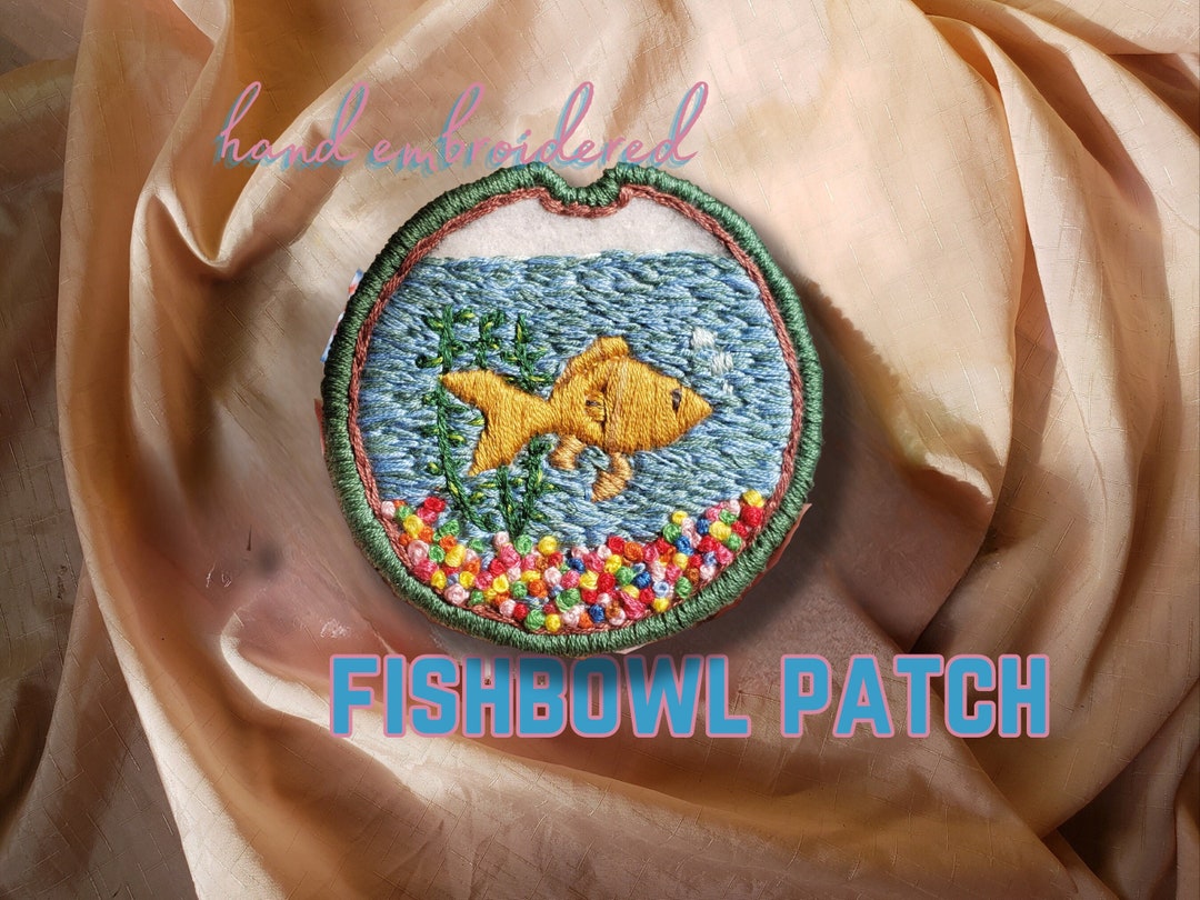 Embroidered Fishbowl Patch , Handmade Fish Bowl Patch , Iron on or ...