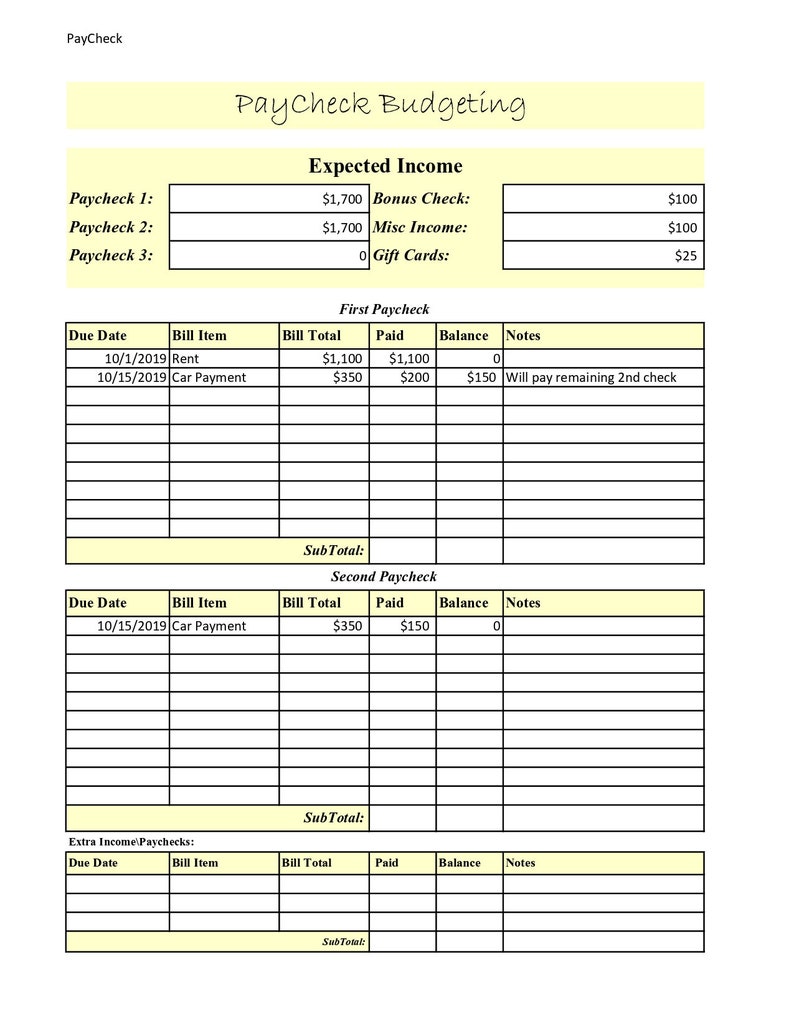 Paycheck Budgeting Worksheet Fillable Personal Finance - Etsy