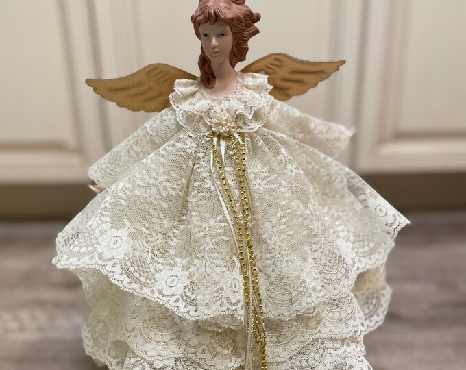 Handmade Lace Angel Tree Topper – Large 15” Ivory Christmas Angel With ...