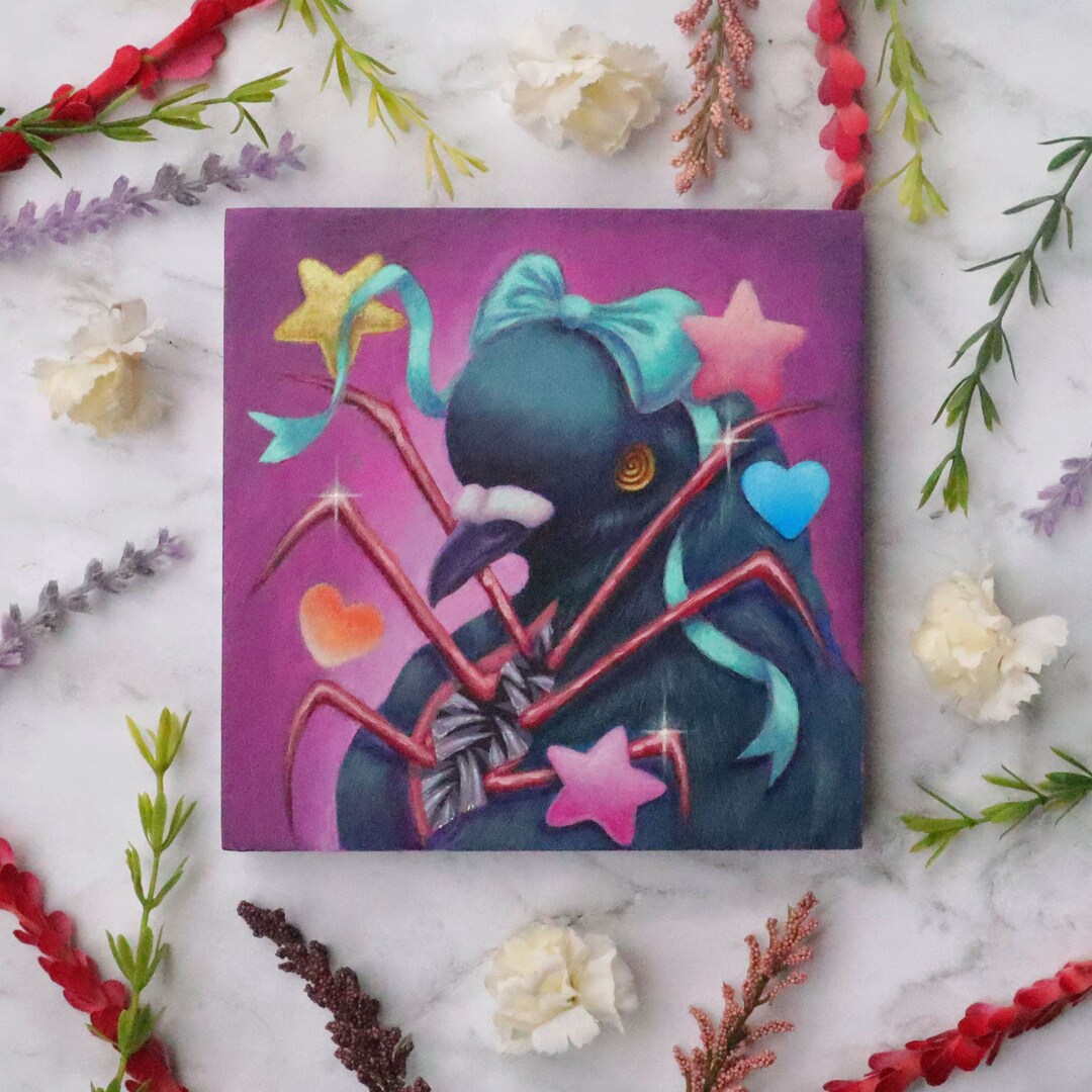 Pigeon Art Unique Creepy Cute Pigeon Painting Pastel Goth Decoration ...