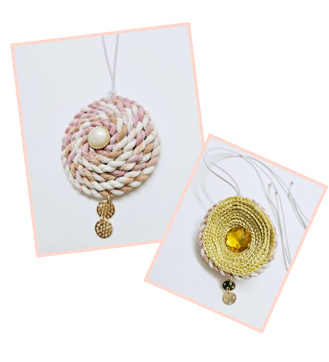 Handmade Fabric Twine Cord Necklace/ Elastic String Necklace/ Beads ...