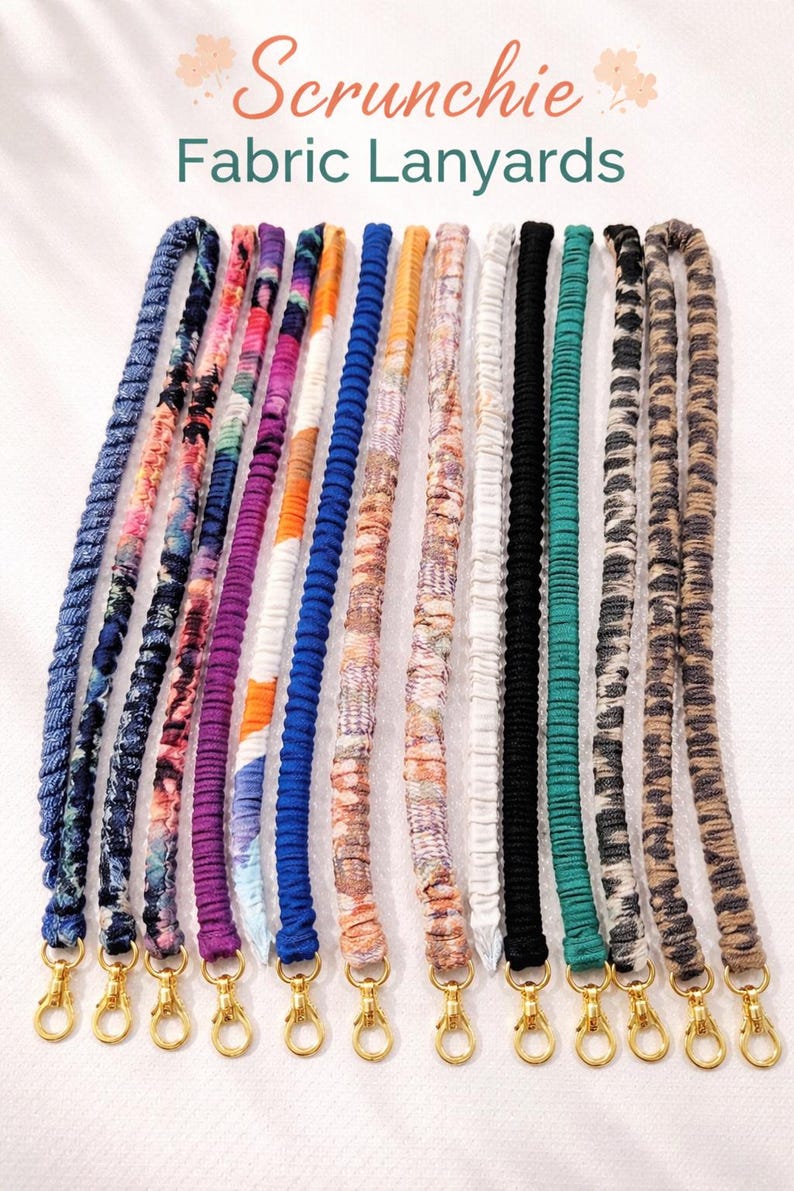 Skinny Scrunchie Lanyard – Soft Fabric Neck Lanyard, Lightweight Key ...