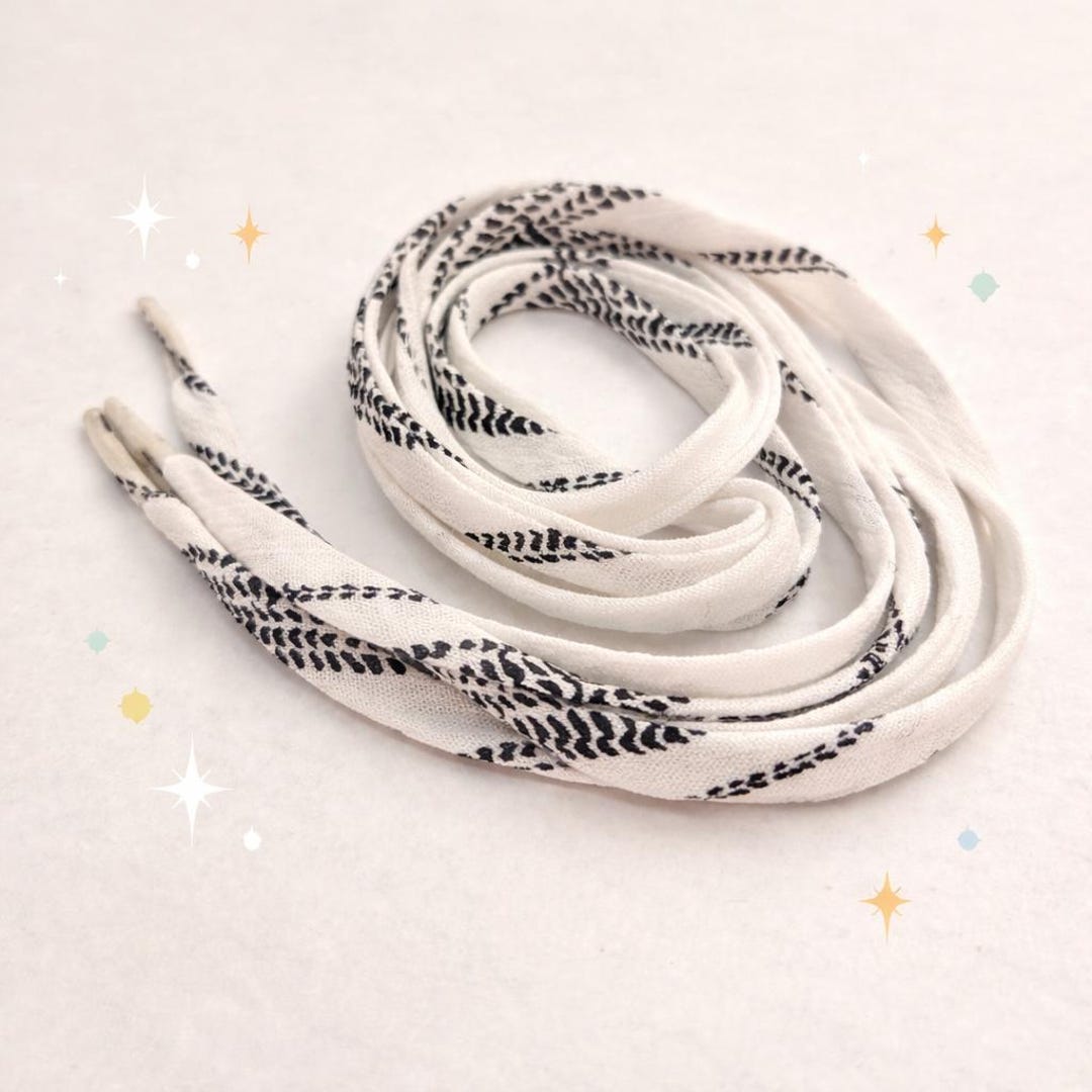 White Pattern Fabric Shoelaces – Black Print Sneaker Laces, Replacement ...