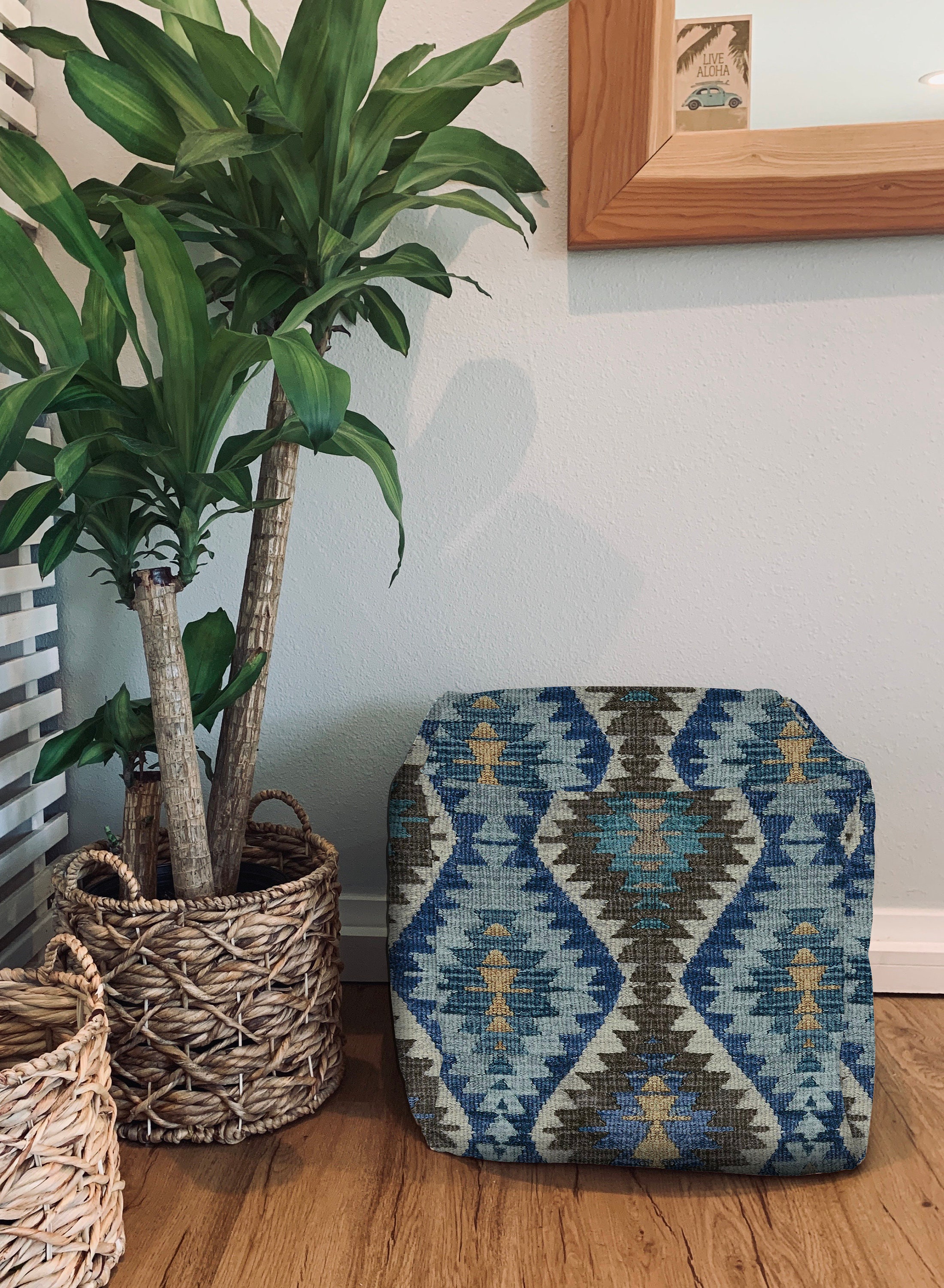 Woven Fabric Pouf Ottoman: Boho Tribal Pattern Home Decor - Etsy